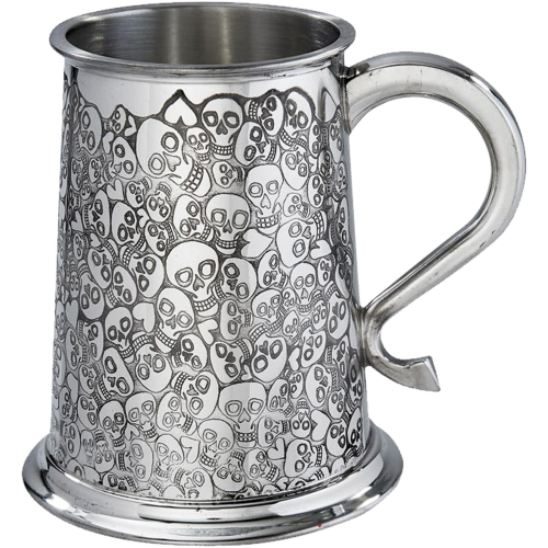 1 Pint Pewter Tankard with Skull and Heart Design and Swan Handle Pure ...