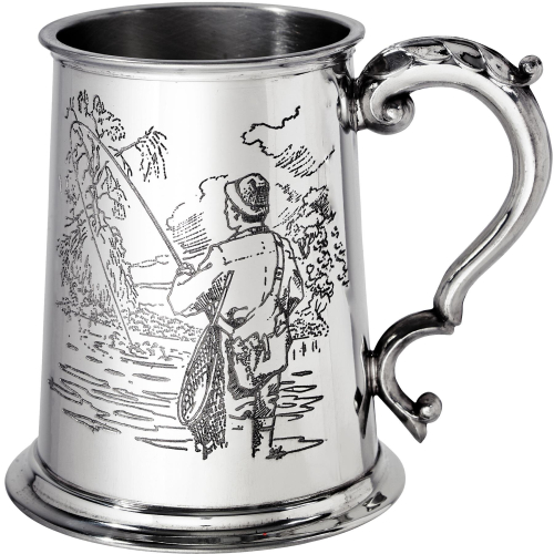 Pewter Tankard 1 Pint Fishing Scenes on Both Sides and Antique Handle ...