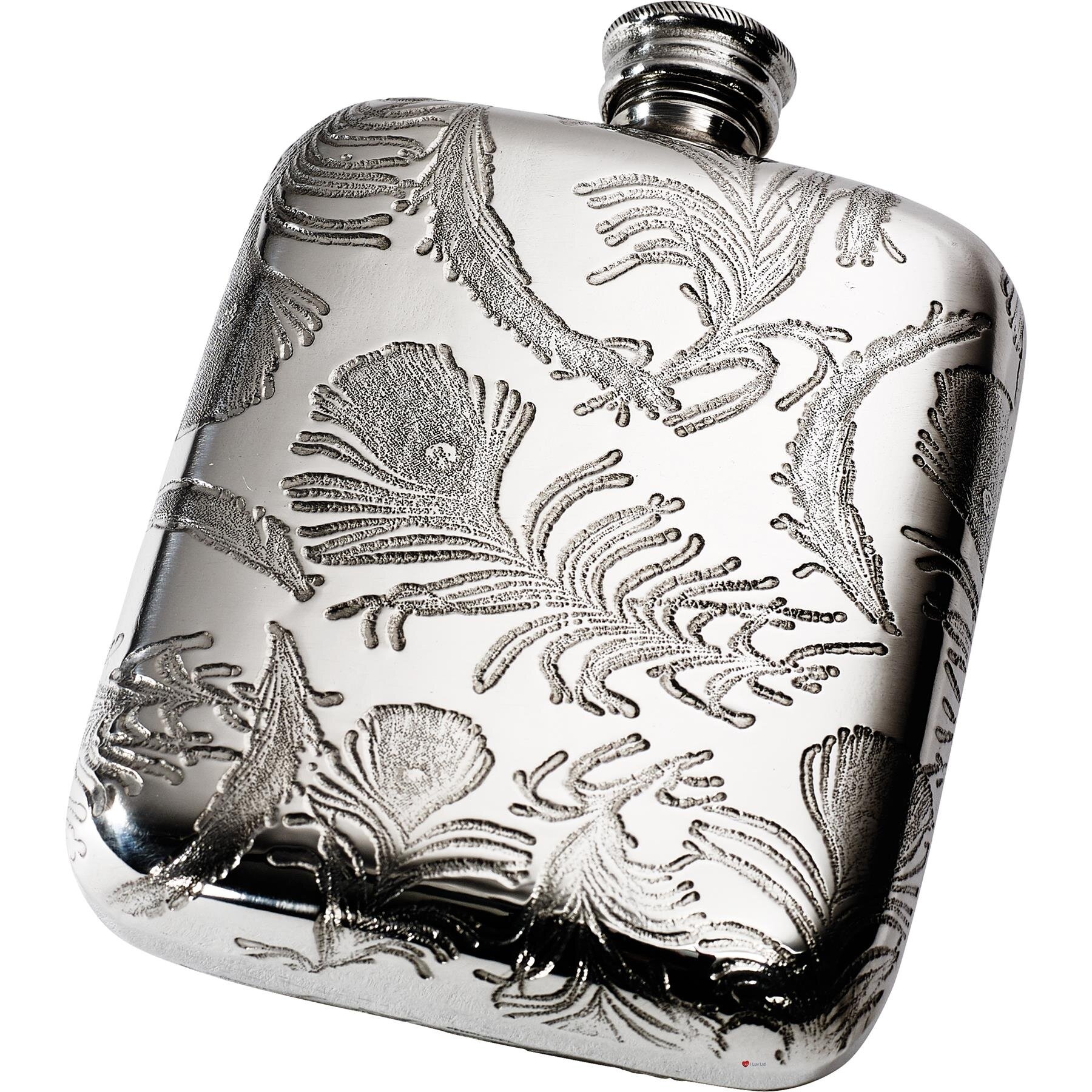 4oz Hip Flask Pewter Peacock Pattern Collection Embossed with all over ...