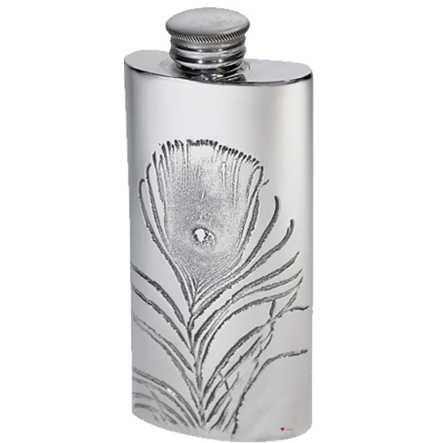2-ounce Slim Compact Pewter Purse Flask Embossed with Single Peacock ...