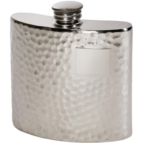 Hip Flask 4oz Kidney Shaped Pewter with Hammered Finish with Panel and ...