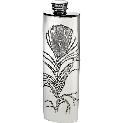 Slim 3oz Pewter Purse Flask Embossed with Single Peacock Feather Design ...