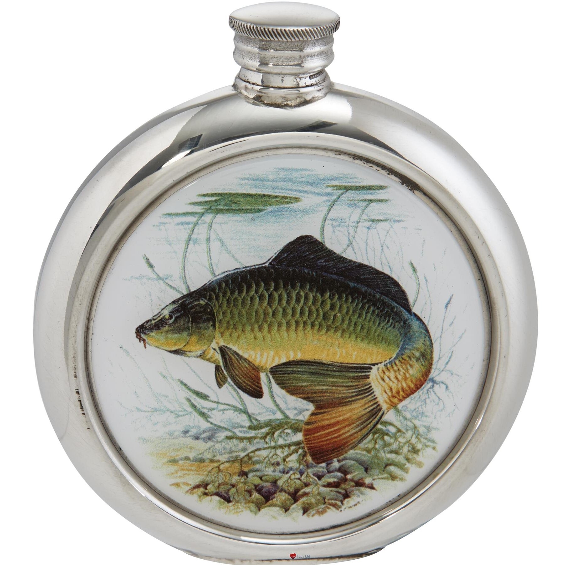 Round 6oz Game Fish Carp Picture Insert Pewter Hip Flask with Unique ...
