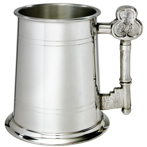 Pewter Tankard 1 Pint Plain Double Lined 21st Key Handle Design Pure ...