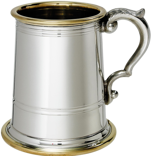 Pewter Tankard Half Pint Wortley Design Brass Trim to Lip and to Base ...