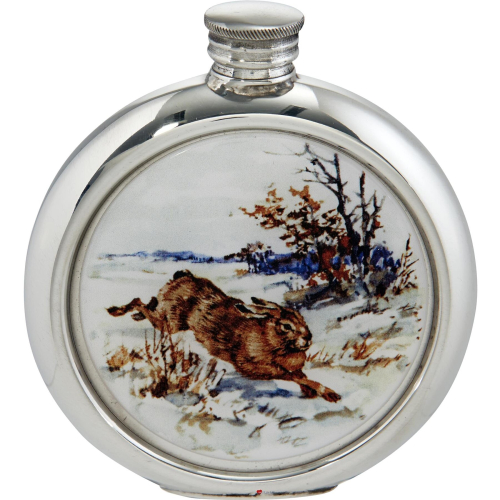 Round 6oz Animal Picture Hare Pewter Hip Flask with Unique Colour ...