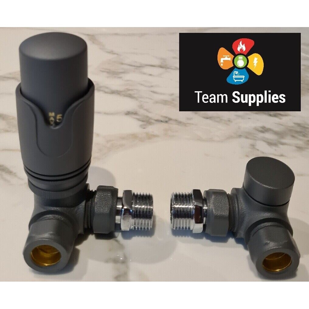 Anthracite Corner TRV Thermostatic Radiator Valves Angled Pair 15mm x 1 ...