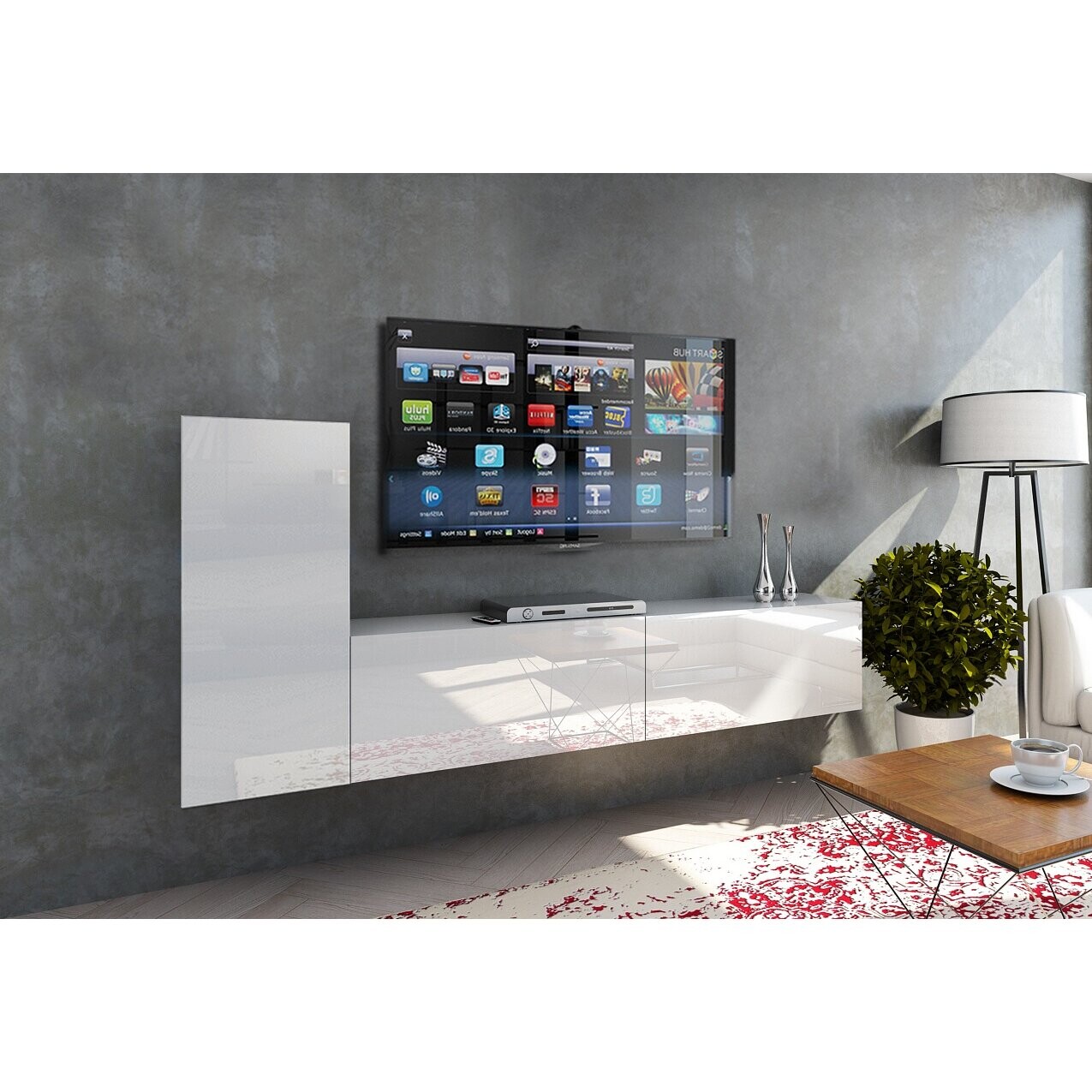 Tv unit Cabinet Modern Living Room Furniture Set Floating White gloss ...