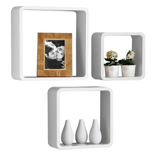 Set of 3 White Wall Cubes, Stylish White Floating Shelves, Wall Shelves ...