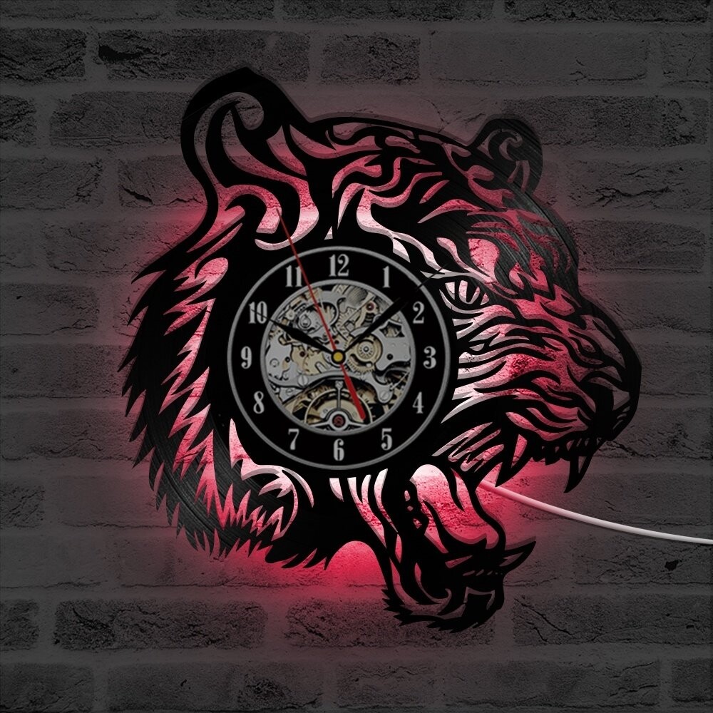Wild Animal Hollow Tiger Shape Vinyl LED Home Decor Wall Clock on OnBuy