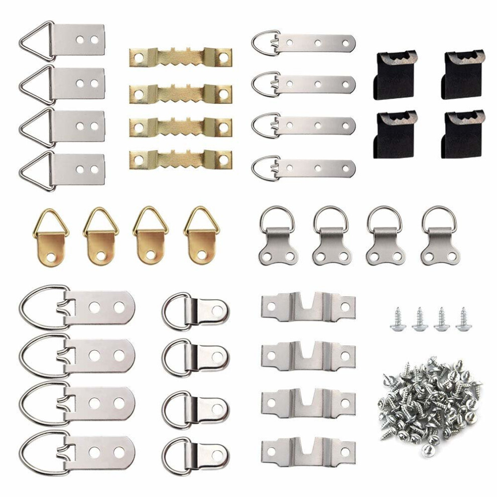 FEPITO 96 Pcs Photo Frame Hanging Hooks Kit 9 Models Picture Hanger Hooks with Screws for Office Family Photo Picture Painting Hanging Assorted Types on OnBuy