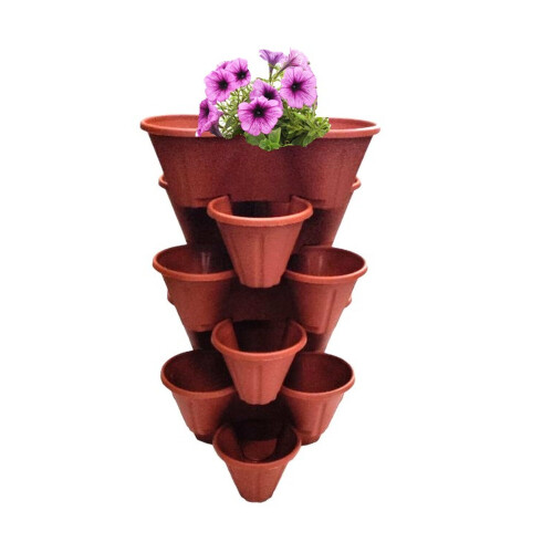6 Terracotta Strawberry Trio Planter Flower Pot Stackable Plastic Pot ...