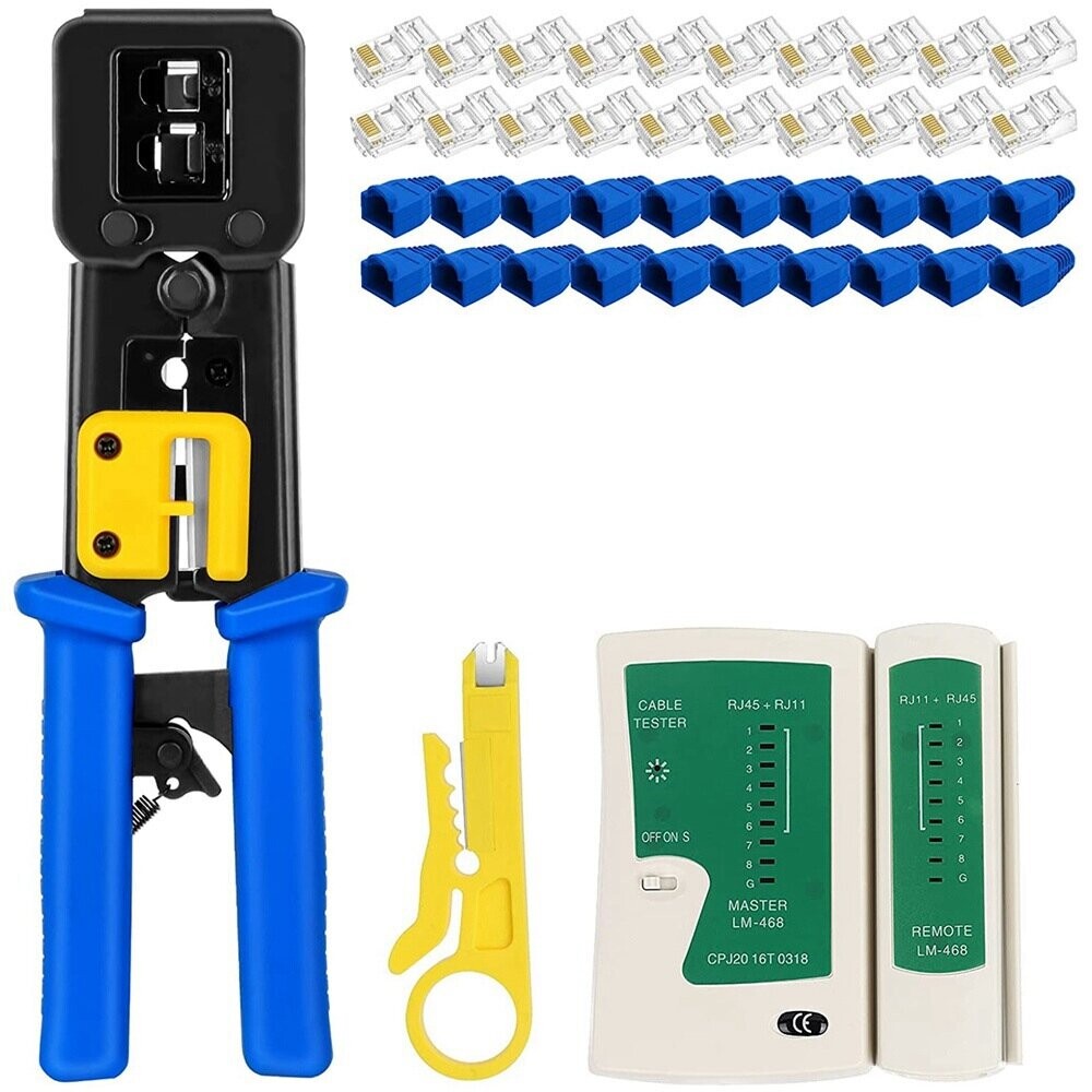 RJ45 Crimp Tool Kit Pass Thru Cat5 Cat5E Cat6 RJ45 Crimping Tool with ...