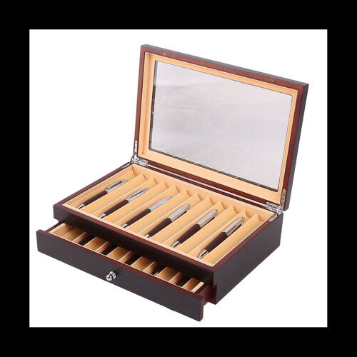 23 Slots Wooden Pen Storage Case Luxury 2 Layer Pen Display Organizer ...