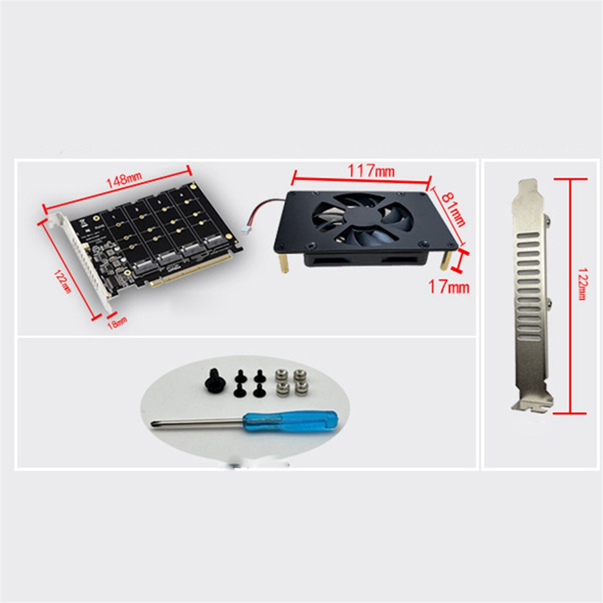 PCIEX16 NVME M2 MKEY SSD RAID Array Expansion Adapter Card Motherboard ...