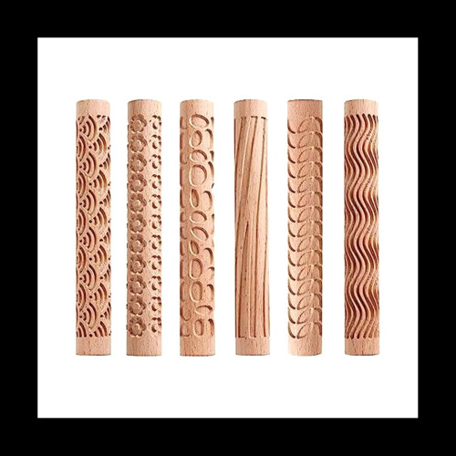 Set of 6 Wood Clay Modeling Pattern Rollers Kit, Clay Rolling Pin ...