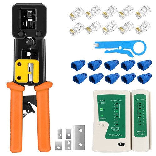 Ethernet Crimper Kit RJ45 Cat6 Cat5E Crimping Tool Pass Thru with 10PCS ...