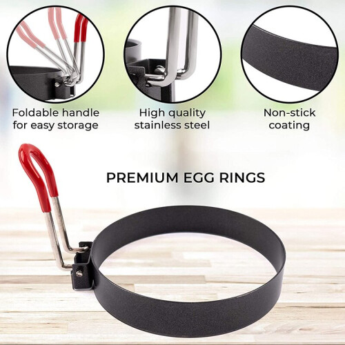 4 Pcs Round Egg Pan Ring Non-Stick Heat-Resistant Handle and Oil Brush ...