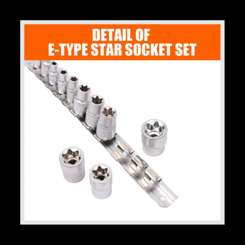 Female E-TORX Star Socket Set with Rail 11 Pcs Female External Star ...