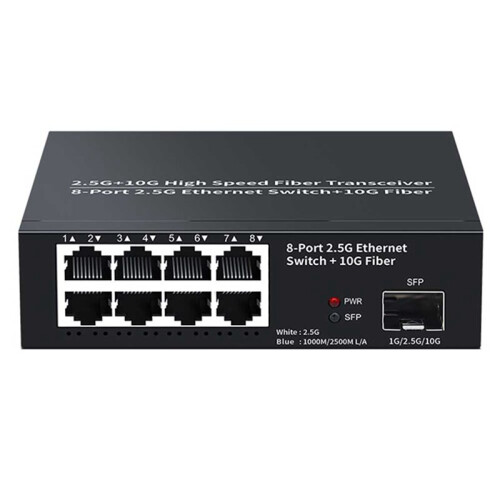 8 Port Ethernet Switch 2.5Gbps Network Switcher + 1 Port 10G Fiber Slot ...
