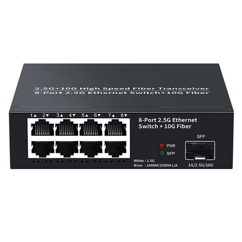 8 Port Ethernet Switch 2.5Gbps Network Switcher + 1 Port 10G Fiber Slot ...
