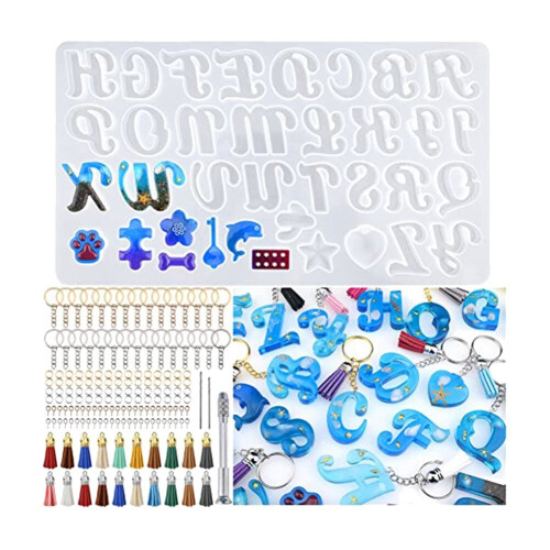 Reversed Alphabet Resin Kit, Fancy Letter Silicone for Resin,Keychain ...