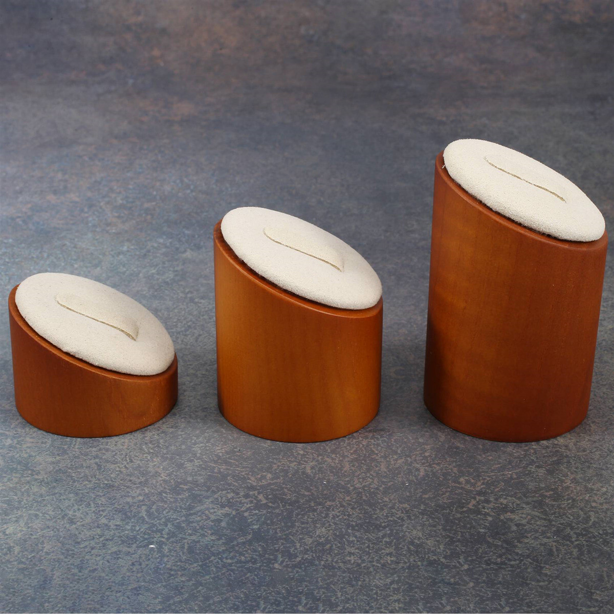3PCS Wooden Ring Display Stand Jewelry Organizer with Microfiber Round ...