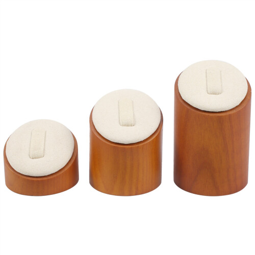 3PCS Wooden Ring Display Stand Jewelry Organizer with Microfiber Round ...