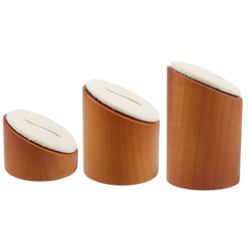 3PCS Wooden Ring Display Stand Jewelry Organizer with Microfiber Round ...
