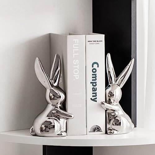 Decorative Ceramic Book Ends, Quirky Rabbit Bookends, Bunny Book ...