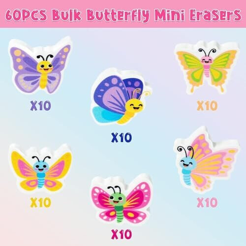 EGuangwiua 60Pcs Colorful Butterfly Mini Erasers for Kids Bulk Cute ...