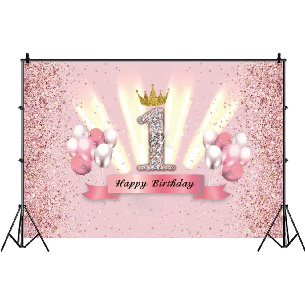 7x5ft Girl First Birthday Party Backdrops Pink 1st Happy Birthday ...