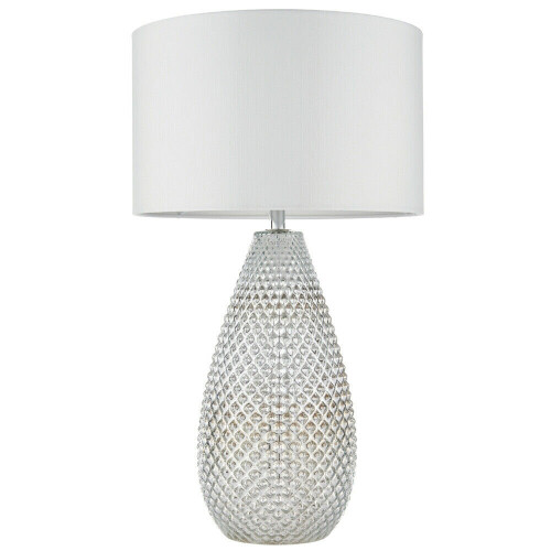 Modern Textured Table Lamp Chrome Glass Base & White Shade Bedside ...