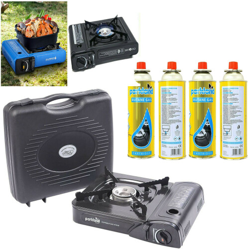 (Stove With 4 Butane Cans) Portable Gas Cooker Stove Camping BBQ Butane ...