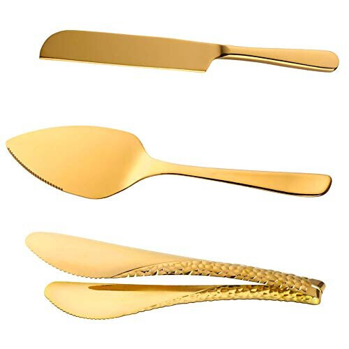 Bisda Stainless Steel Cake Servers Set 3-Piece Gold Cake Server with ...