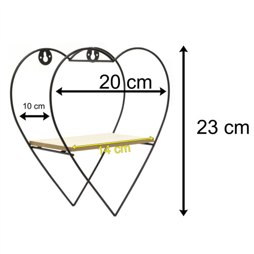23cm Wire Heart Shaped Wall Shelf | Industrial Black Metal Display ...