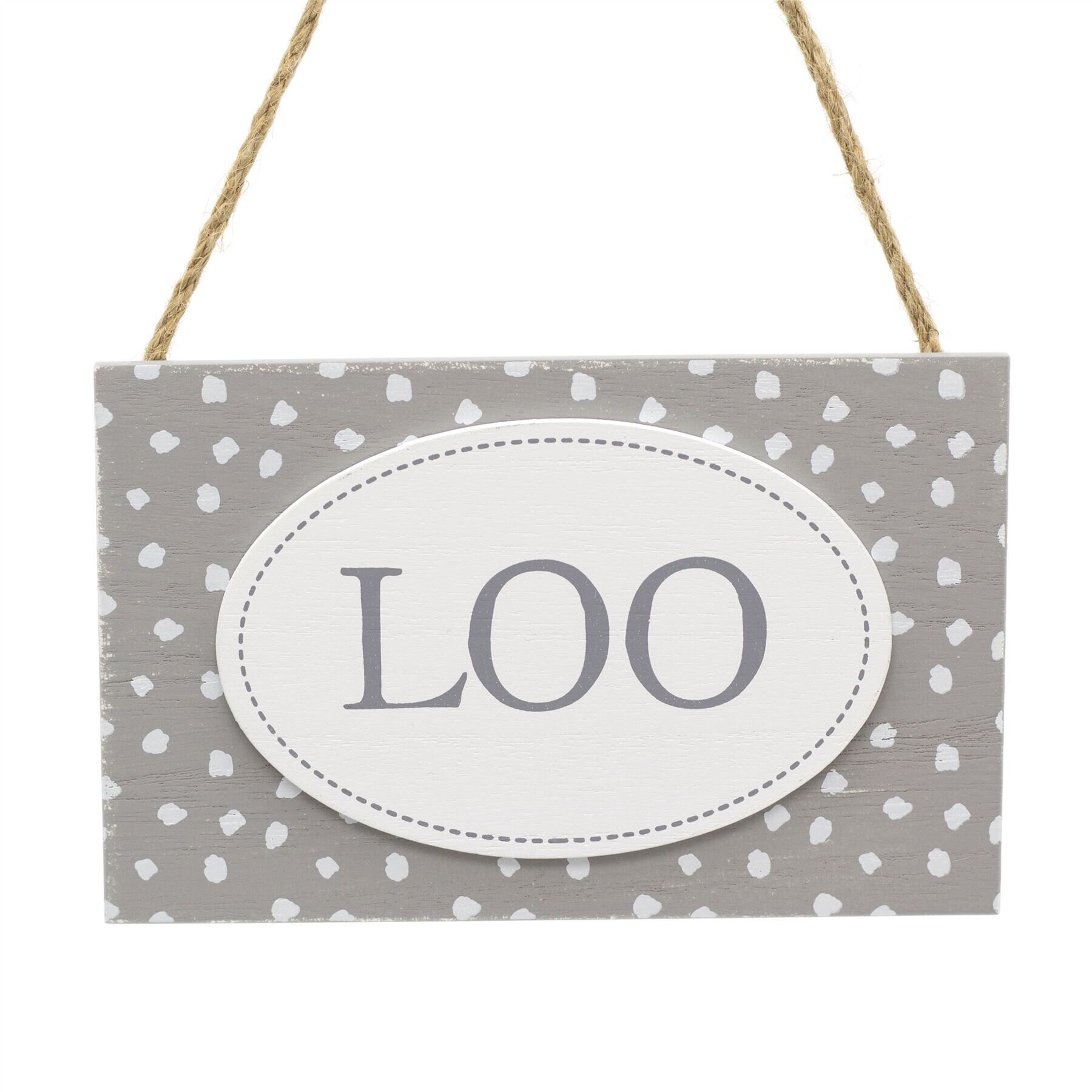 Shabby Chic Grey Wooden Polka Dot Loo Sign | Hanging Toilet Sign Plaque ...