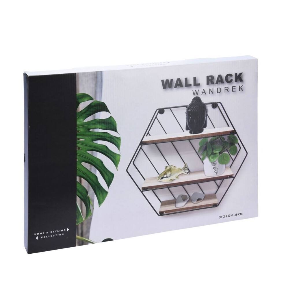 Modern Black Metal Wire Hexagon Wall Shelf | Wall Mounted Multi Shelf ...