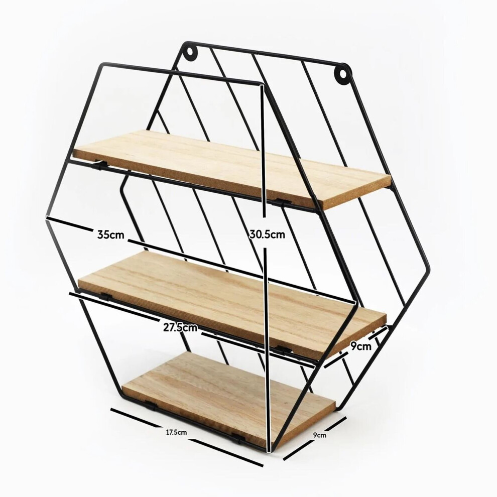Modern Black Metal Wire Hexagon Wall Shelf | Wall Mounted Multi Shelf ...