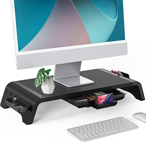 Fenge Monitor Stand with Drawer, No Assembly Computer Laptop Stand with ...