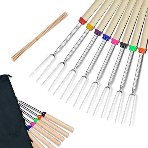 COVVY BBQ Marshmallow Roasting Stick Set of 8 Telescoping Extendable Rotating Smores Skewers ...