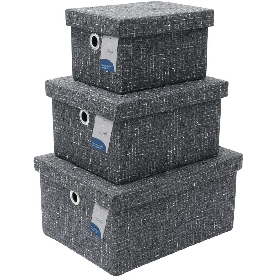MantraRaj Shadow Rectangular Fabric Storage Boxes With Lids Set of 3 ...