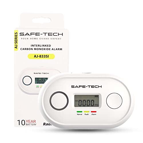 SAFE TECH Interlinked Carbon Monoxide Detector with LCD Display, 10 ...