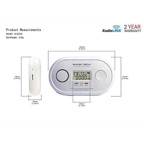 SAFE TECH Interlinked Carbon Monoxide Detector with LCD Display, 10-Year Battery CO Alarms ...