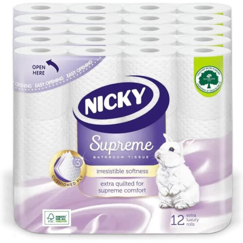 Nicky Supreme 3 Ply Toilet Tissue White 12Roll X 5Packs, 60Rolls on OnBuy