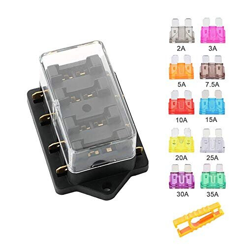 Aiqeer 4 Way Car Blade Fuse Block, 12V / 24V / 32V / 48V Universal ...