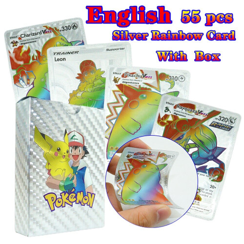 Pokemon Card Rainbow Rare Vmax GX Foil TCG Cards Game Collection 55Pcs ...