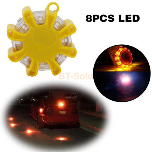 8 LED Very Bright Road Hazard Auto Flare Flash Warning Light Roadside ...