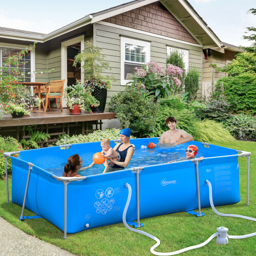 Outsunny Steel Frame Swimming Pool w/ Filter Pump and Reinforced ...