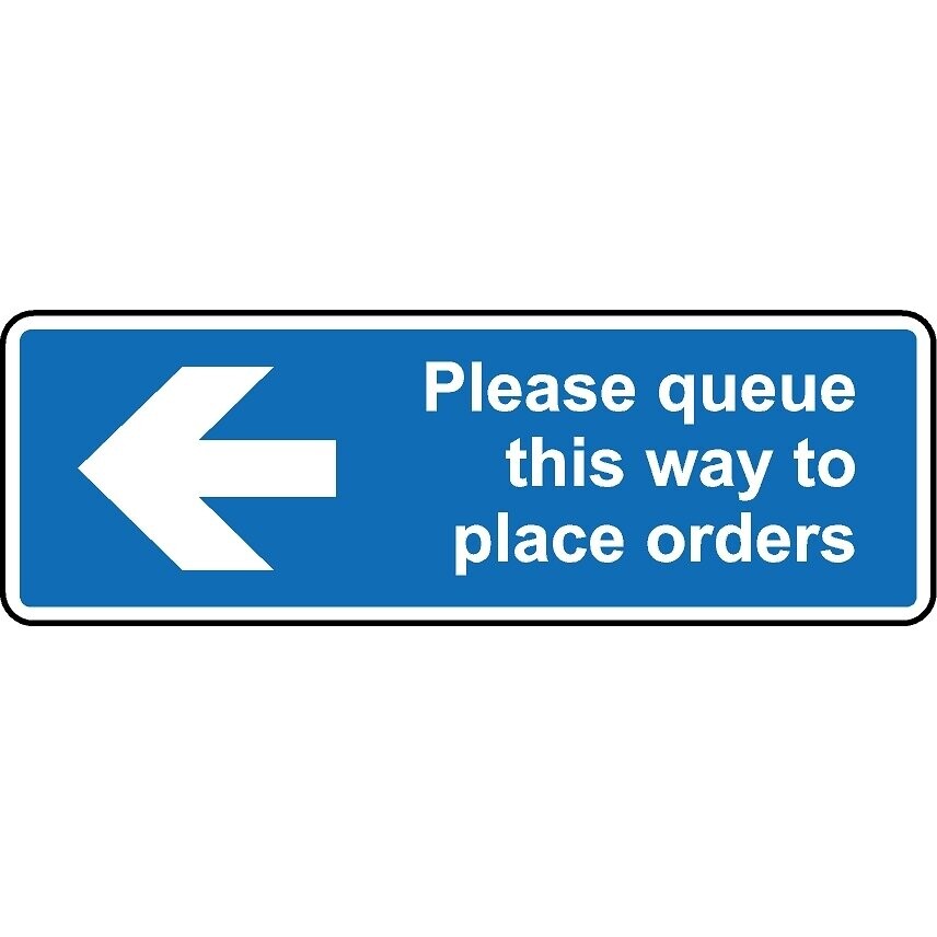 Please queue this way left safety sign (L) - Self adhesive sticker ...